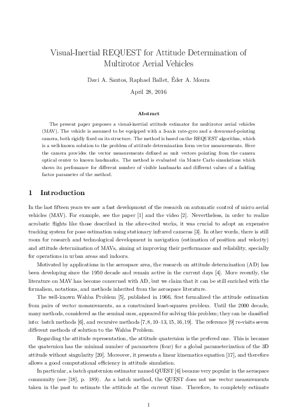 (PDF) Visual-Inertial Request For Attitude Determination Of Multirotor Aerial Vehicles | Davi ...