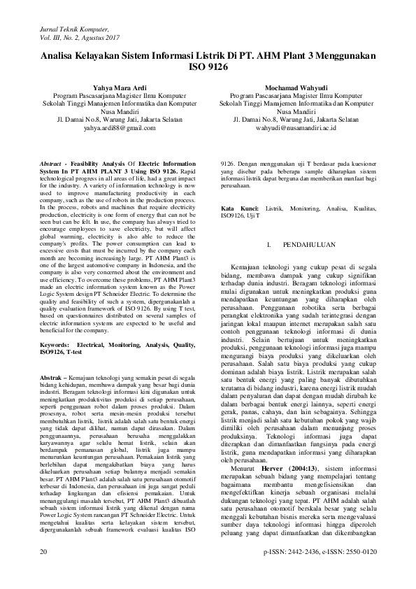 (PDF) Analisa Kelayakan Sistem Informasi Listrik Di PT. AHM Plant 3 ...