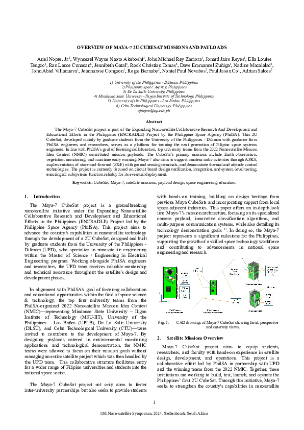 (PDF) OVERVIEW OF MAYA-7 2U CUBESAT MISSIONS AND PAYLOADS