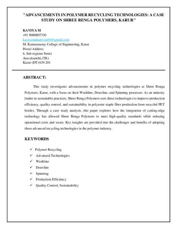 (PDF) "ADVANCEMENTS IN POLYMER RECYCLING TECHNOLOGIES: A CASE STUDY ON ...