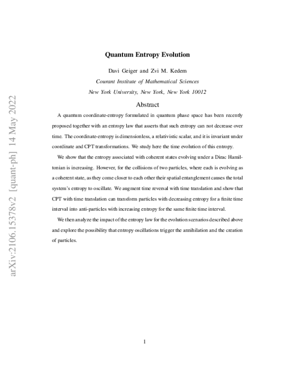 (PDF) Quantum Entropy Evolution
