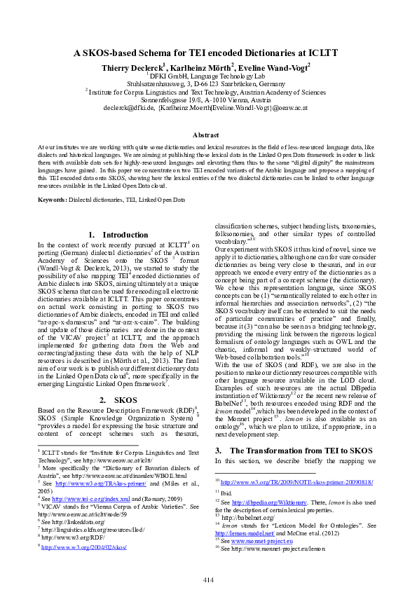 (PDF) A SKOS-based Schema for TEI-encoded Dictionaries