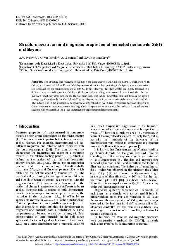 (PDF) Structure evolution and magnetic properties of annealed nanoscale Gd/Ti multilayers