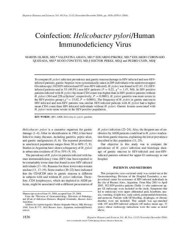 (PDF) Coinfection: Helicobacter pylori/Human Immunodeficiency Virus