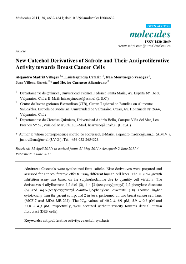 (PDF) New Catechol Derivatives of Safrole and Their Antiproliferative ...