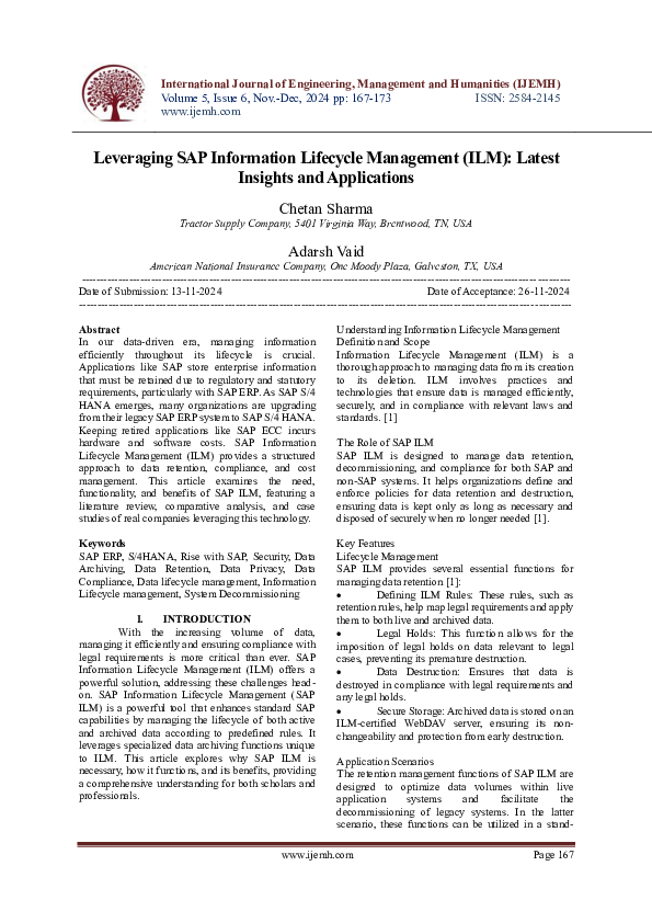 Pdf Leveraging Sap Information Lifecycle Management Ilm Latest Insights And Applications