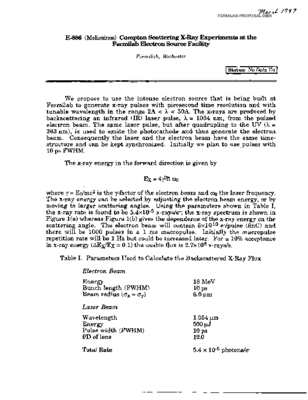 (PDF) Compton scattering x-ray experiments at the Fermilab electron source facility
