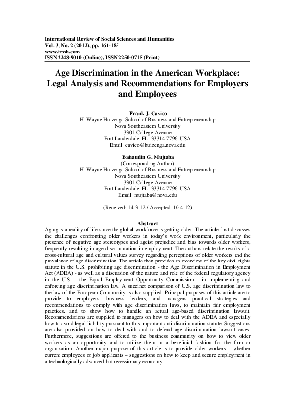 (PDF) Age Discrimination in the American Workplace: Legal Analysis and ...