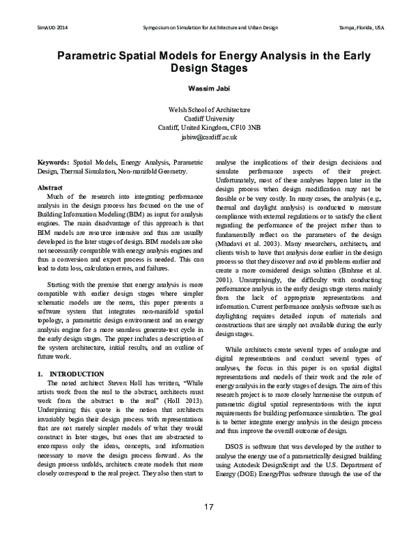 Pdf Parametric Spatial Models For Energy Analysis In The Early Design