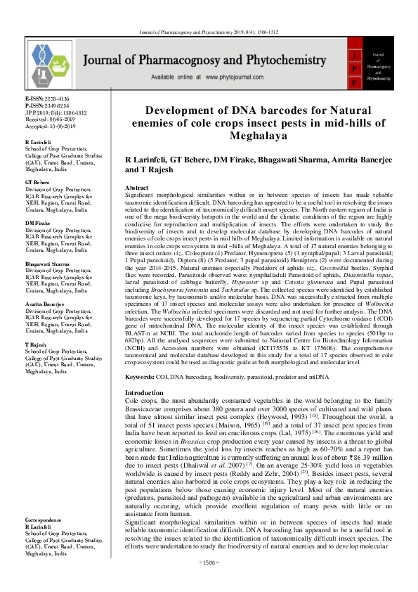 (PDF) Development of DNA barcodes for Natural enemies of cole crops insect pests in mid-hills of ...