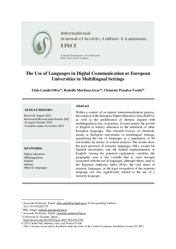 (PDF) The Use of Languages in Digital Communication at European ...