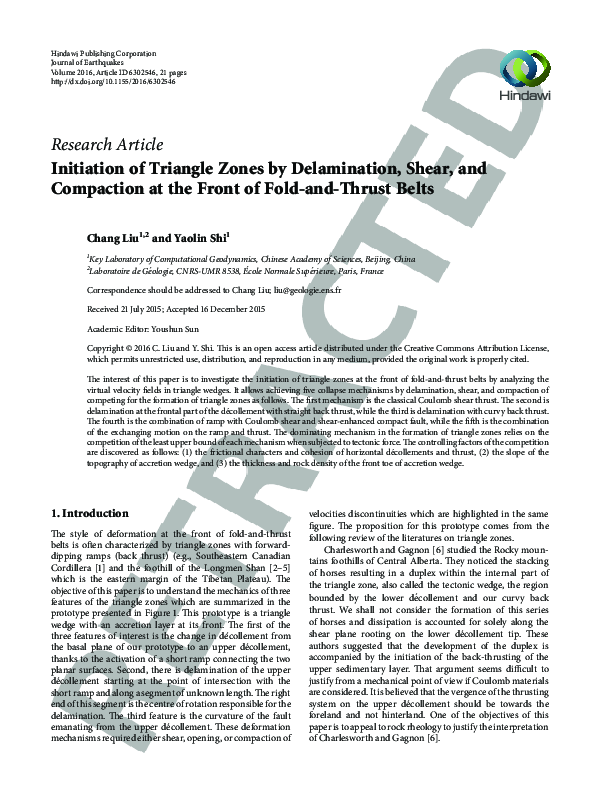 (PDF) Initiation of Triangle Zones by Delamination, Shear, and ...