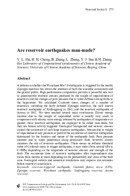 (PDF) Are reservoir earthquakes man-made?