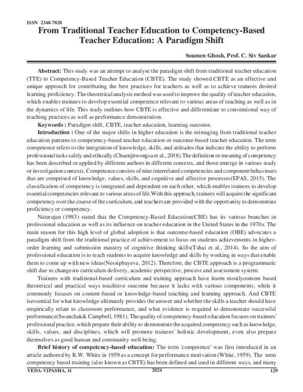 (PDF) From Traditional Teacher Education to Competency-Based Teacher Education: A Paradigm Shift