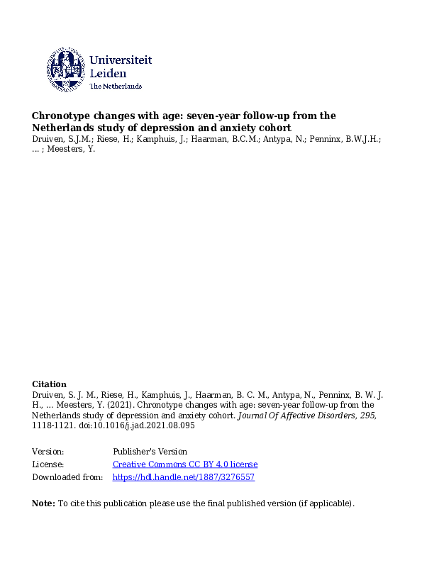 (PDF) Chronotype changes with age; seven-year follow-up from the ...