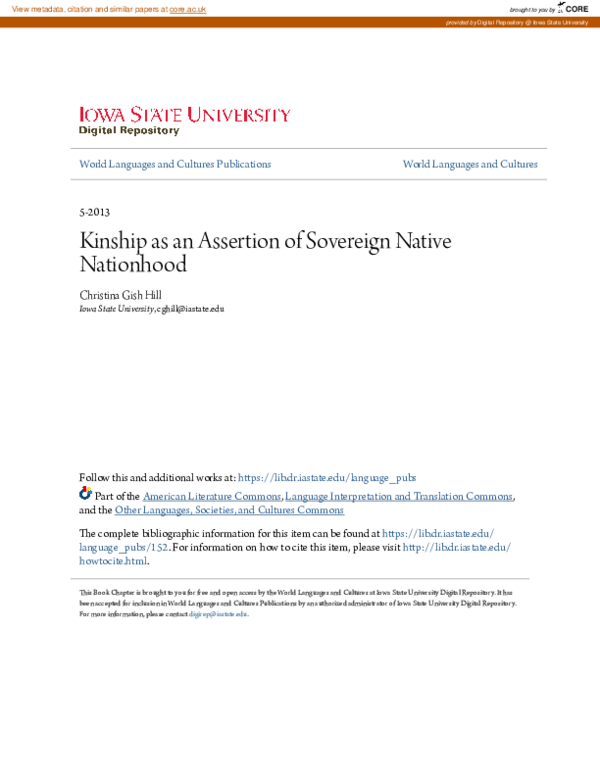 (PDF) Kinship as an Assertion of Sovereign Native Nationhood