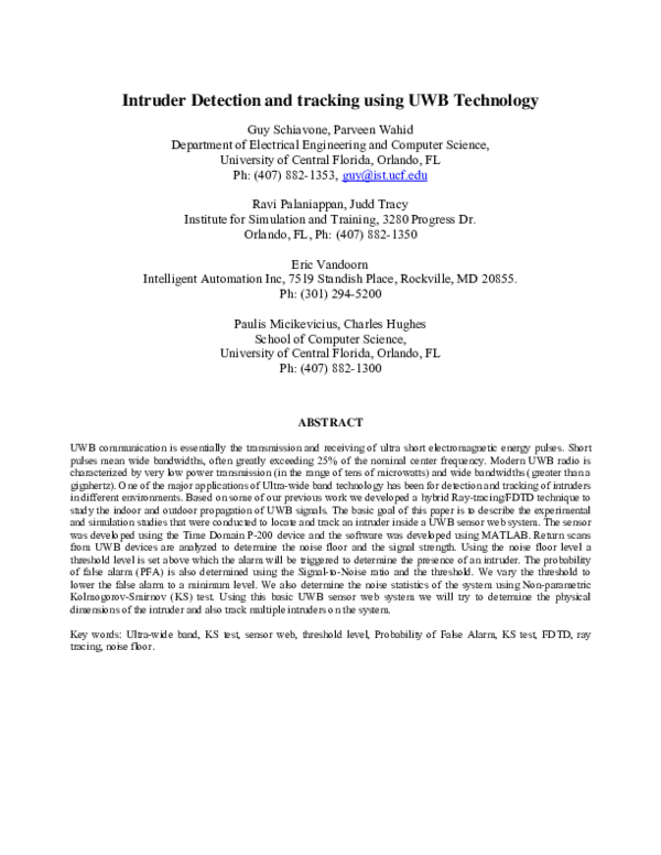 (PDF) Intruder detection and tracking using UWB technology | Charles ...