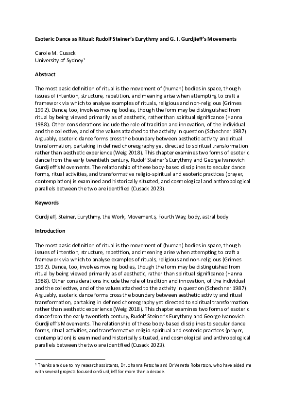 (PDF) Carole M. Cusack, Esoteric Dance as Ritual: Rudolf Steiner’s ...