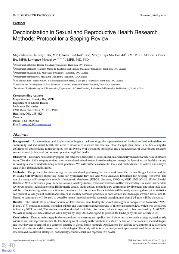 (PDF) Decolonization in Sexual and Reproductive Health Research Methods ...