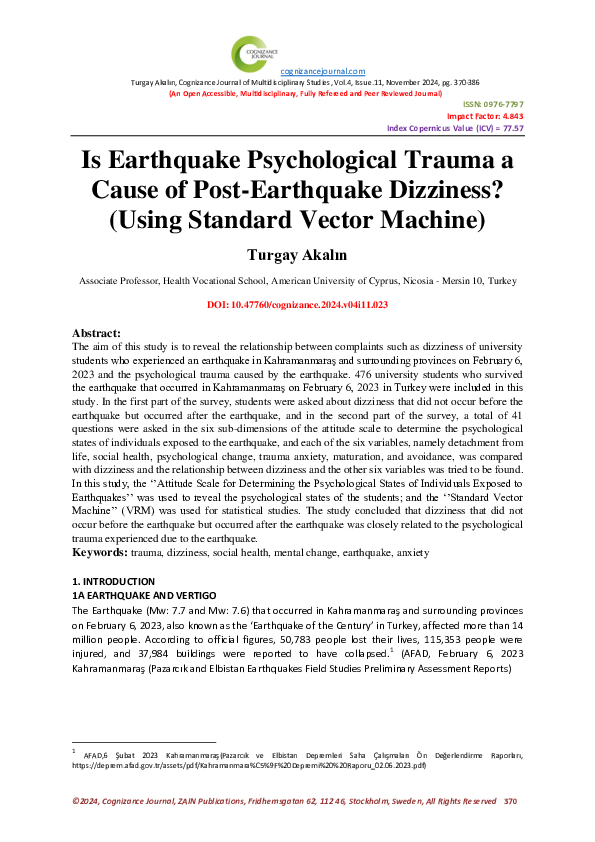 (PDF) Is Earthquake Psychological Trauma a Cause of Post-Earthquake ...