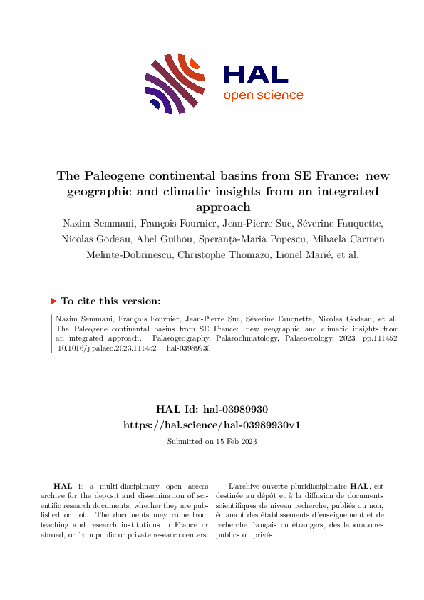 (PDF) The Paleogene continental basins from SE France: new geographic ...