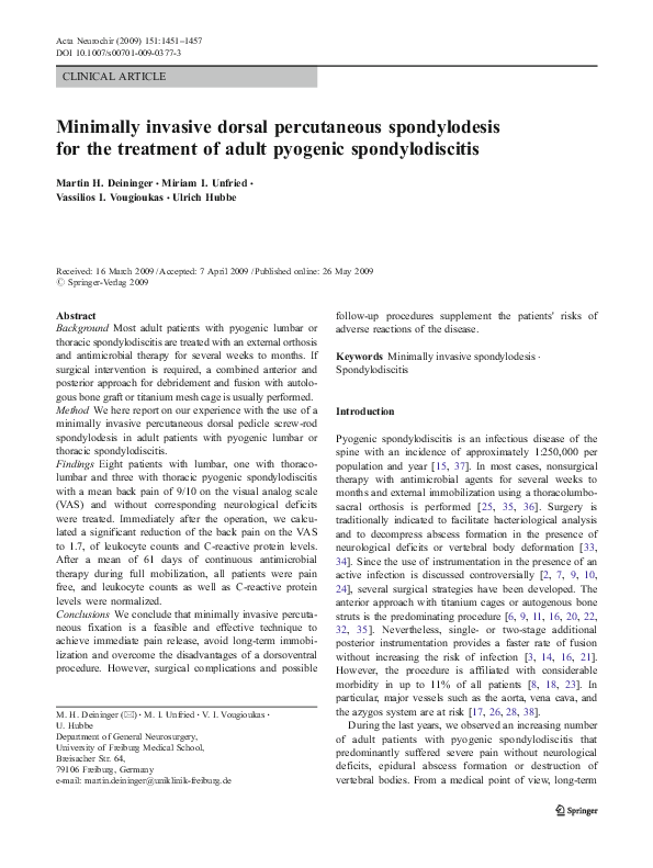 (PDF) Minimally invasive dorsal percutaneous spondylodesis for the ...