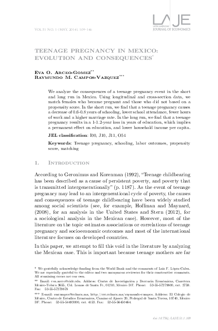 (PDF) Teenage Pregnancy in Mexico: Evolution and Consequences | Eva O ...