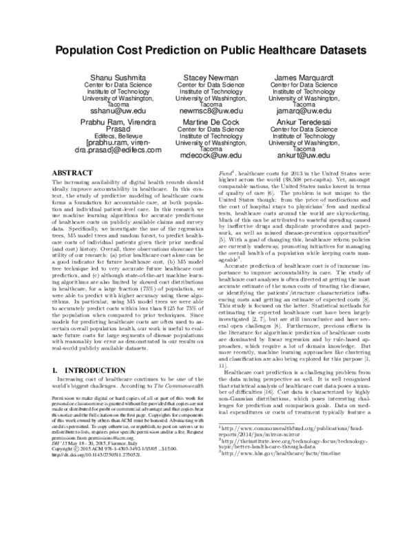 (PDF) Population Cost Prediction on Public Healthcare Datasets
