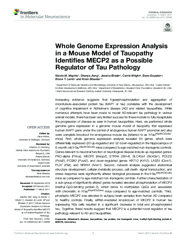 (PDF) Whole Genome Expression Analysis in a Mouse Model of Tauopathy ...