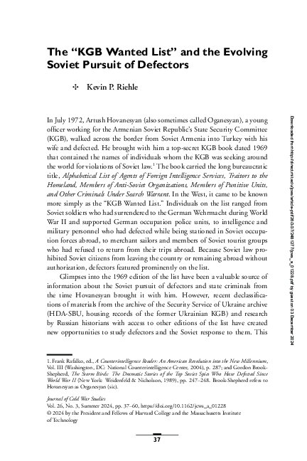 (PDF) The "KGB Wanted List" and the Evolving Soviet Pursuit of Defectors
