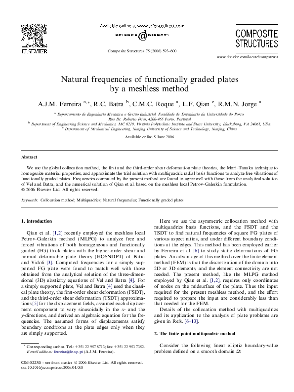 Pdf Natural Frequencies Of Functionally Graded Plates By A Meshless Method Romesh Batra