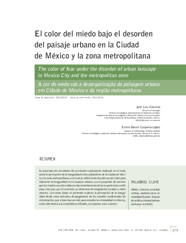 (PDF) El color del miedo bajo el desorden del paisaje urbano en la ...
