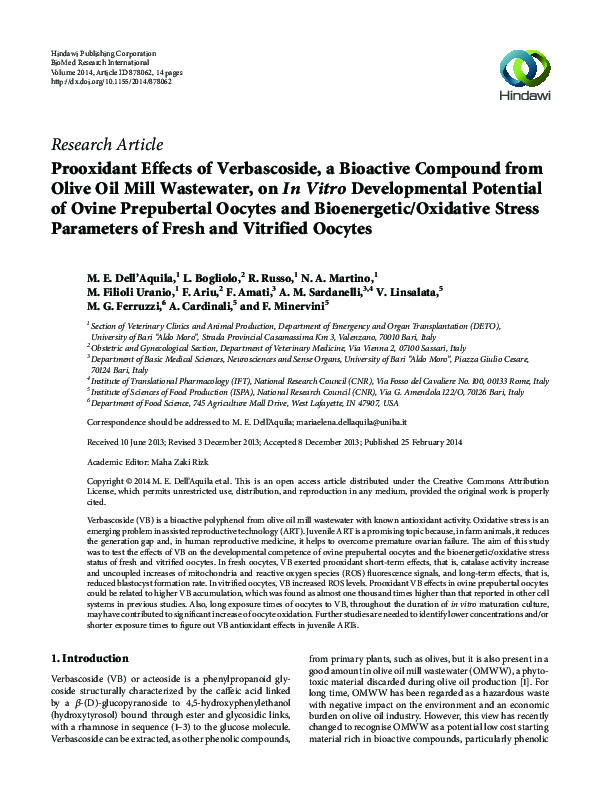 (PDF) Prooxidant Effects of Verbascoside, a Bioactive Compound from ...