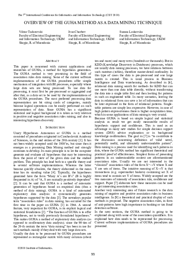 (PDF) Overview of the GUHA method as a data mining technique