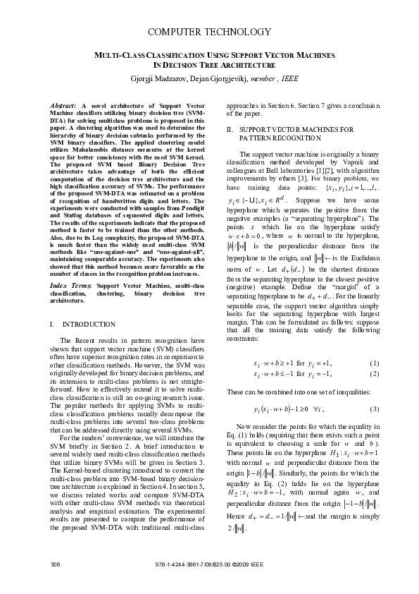 (PDF) Multi-class classification using support vector machines in decision tree architecture