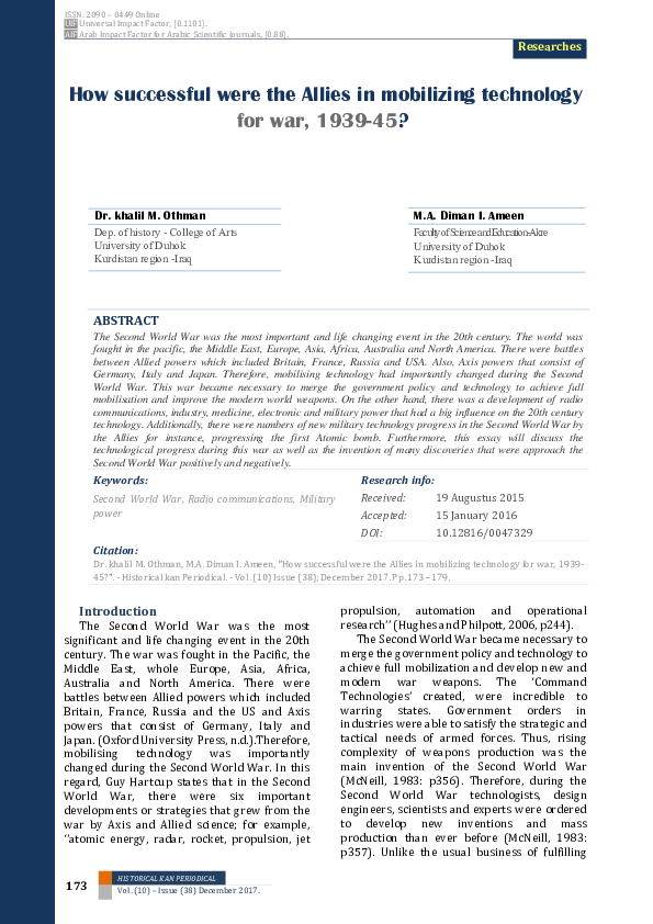 (PDF) How Successful Were the Allies in Mobilizing Technology for War ...