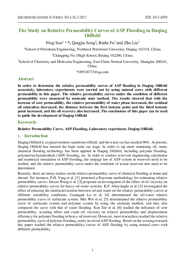 (PDF) The Study on Relative Permeability Curves of ASP Flooding in Daqing Oilfield