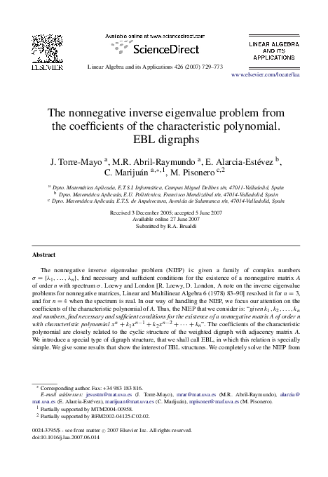 (PDF) Nonnegative Inverse Eigenvalue Problem with EBLs
