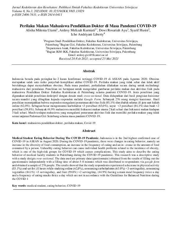 (PDF) Perilaku Makan Dan Aktivitas Fisik Mahasiswa Pendidikan Dokter DI ...