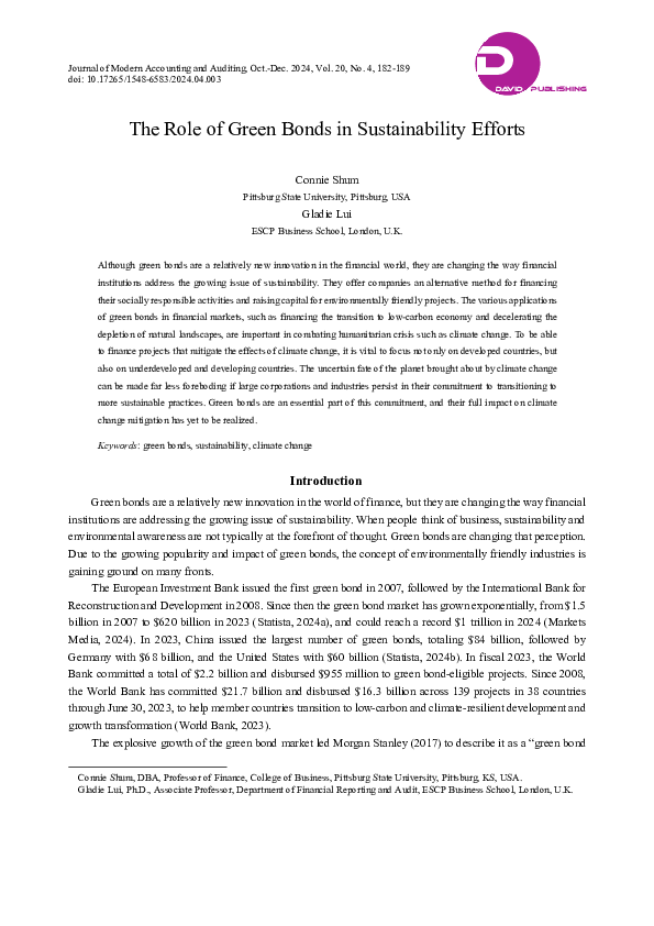 (PDF) The Role of Green Bonds in Sustainability Efforts
