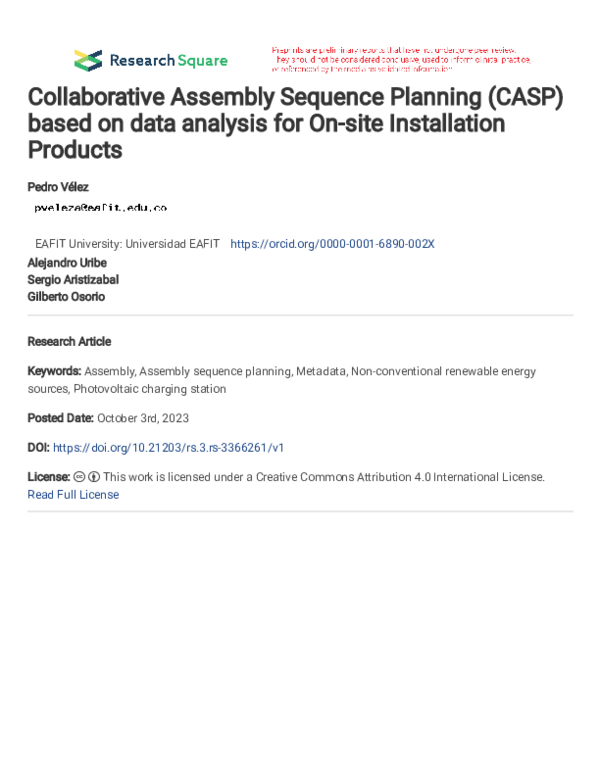 (PDF) Collaborative Assembly Sequence Planning (CASP) based on data ...