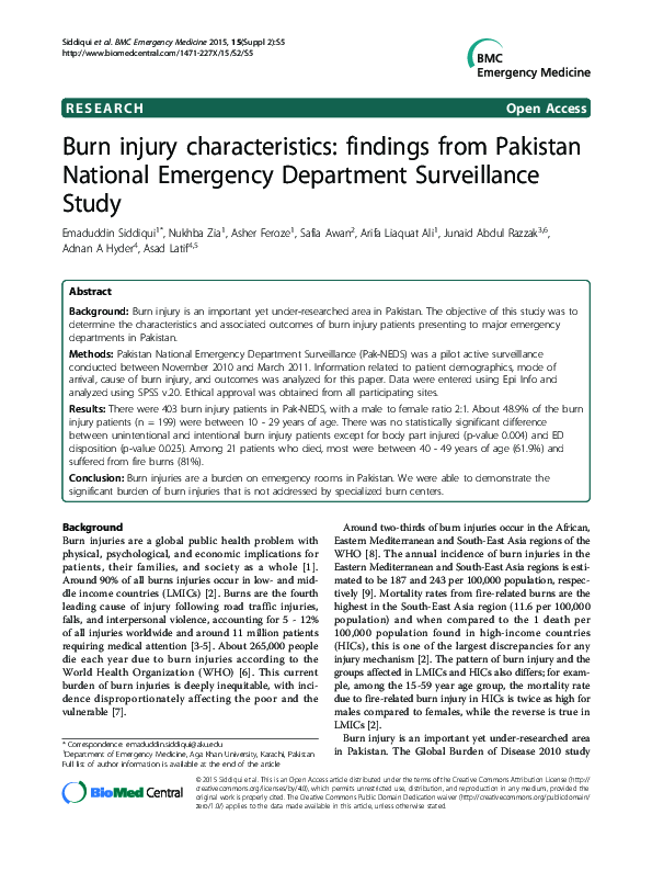 (PDF) Burn injury characteristics: findings from Pakistan National ...