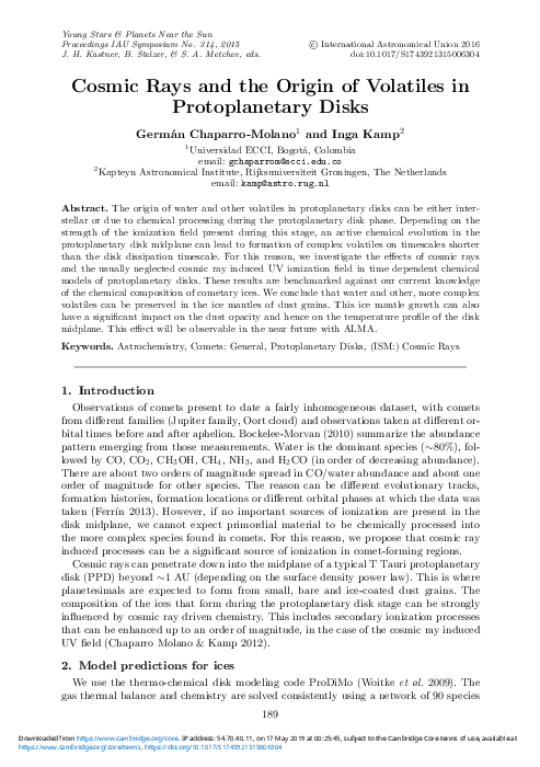 (PDF) Cosmic Rays and the Origin of Volatiles in Protoplanetary Disks