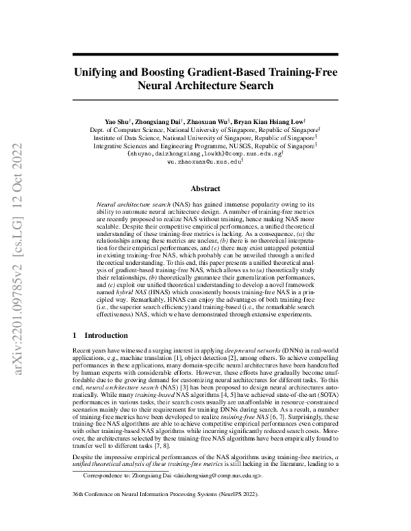 (PDF) Unifying and Boosting Gradient-Based Training-Free Neural Architecture Search