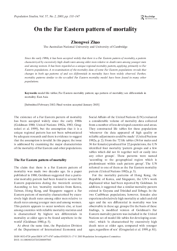 (PDF) On the Far Eastern pattern of mortality