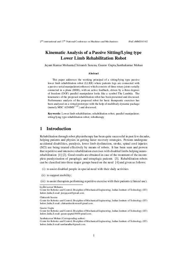 (PDF) Kinematic Analysis of a Passive Sitting / Lying type Lower Limb ...