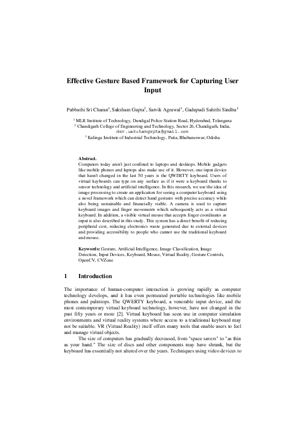 (PDF) Effective Gesture Based Framework for Capturing User Input