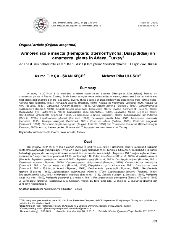 (PDF) Armored scale insects (Hemiptera: Sternorrhyncha: Diaspididae) on ...
