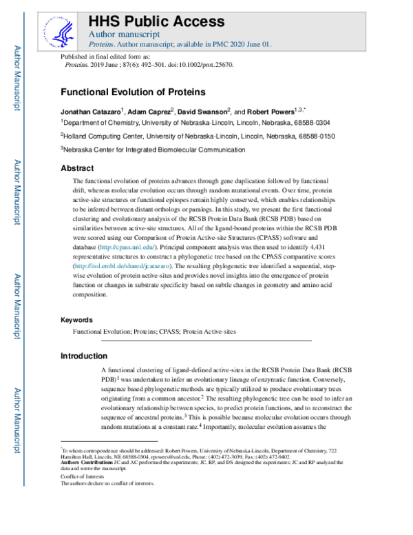 (PDF) Functional Evolution of Proteins | Robert Powers - Academia.edu