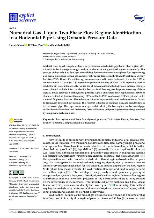 (PDF) Numerical Gas–Liquid Two-Phase Flow Regime Identification in a Horizontal Pipe Using ...